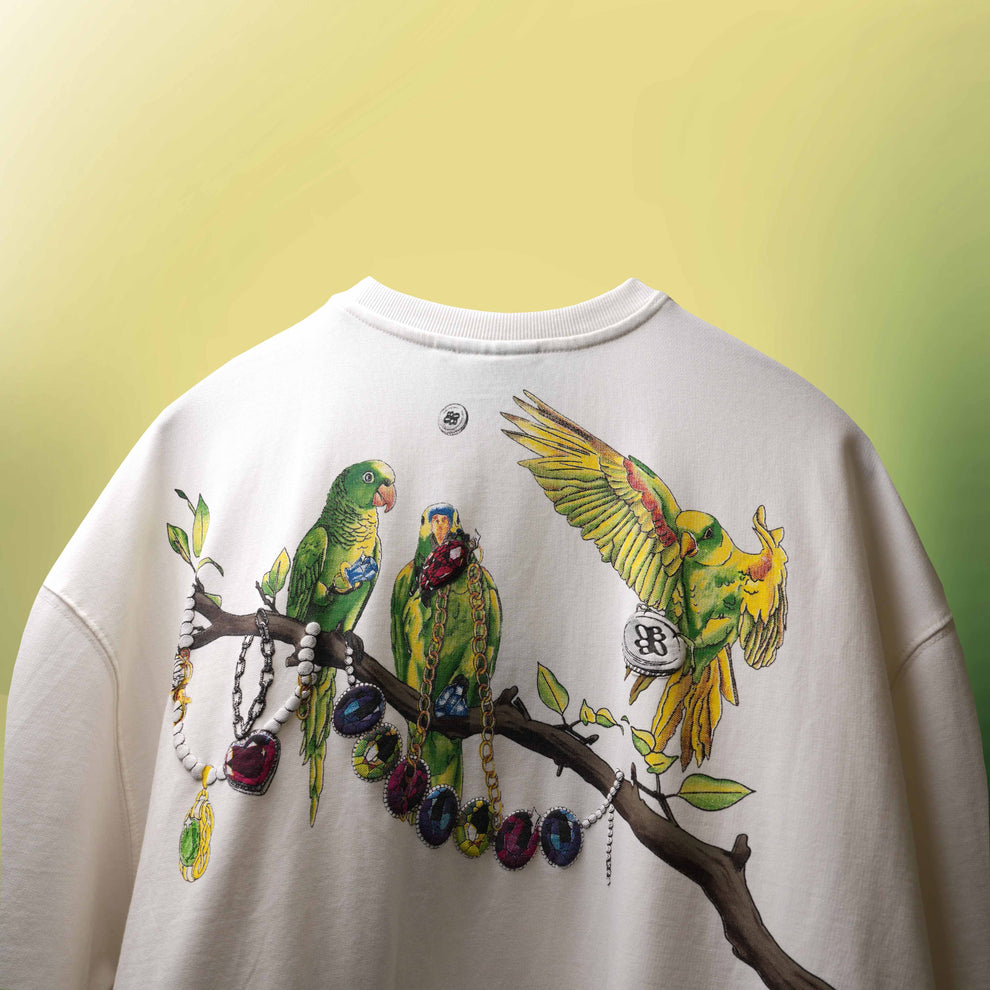 BLUORNG White Birds and Bling T-Shirt - Breathable Cotton, Puff Print ...
